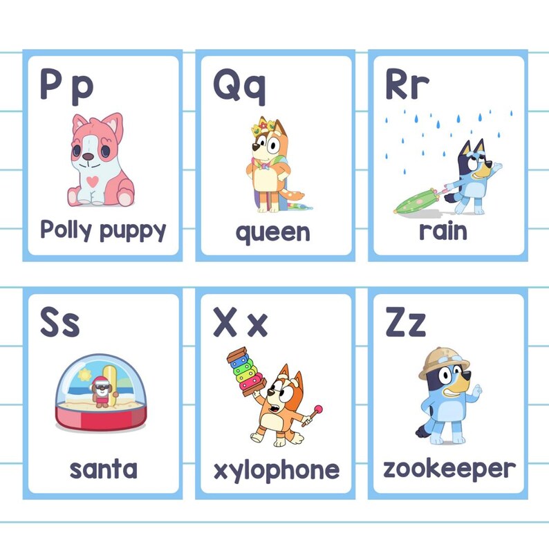 Bluey Alphabet Flashcards | Alphabet Flashcards | 26 Printable Bluey ...