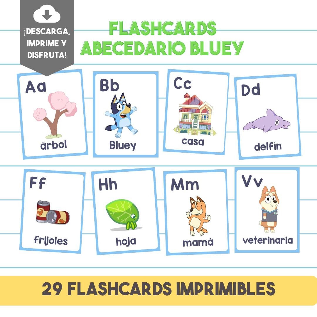 Bluey Alphabet Flashcards | Bluey Alphabet in Spanish | Bluey Alphabet ...