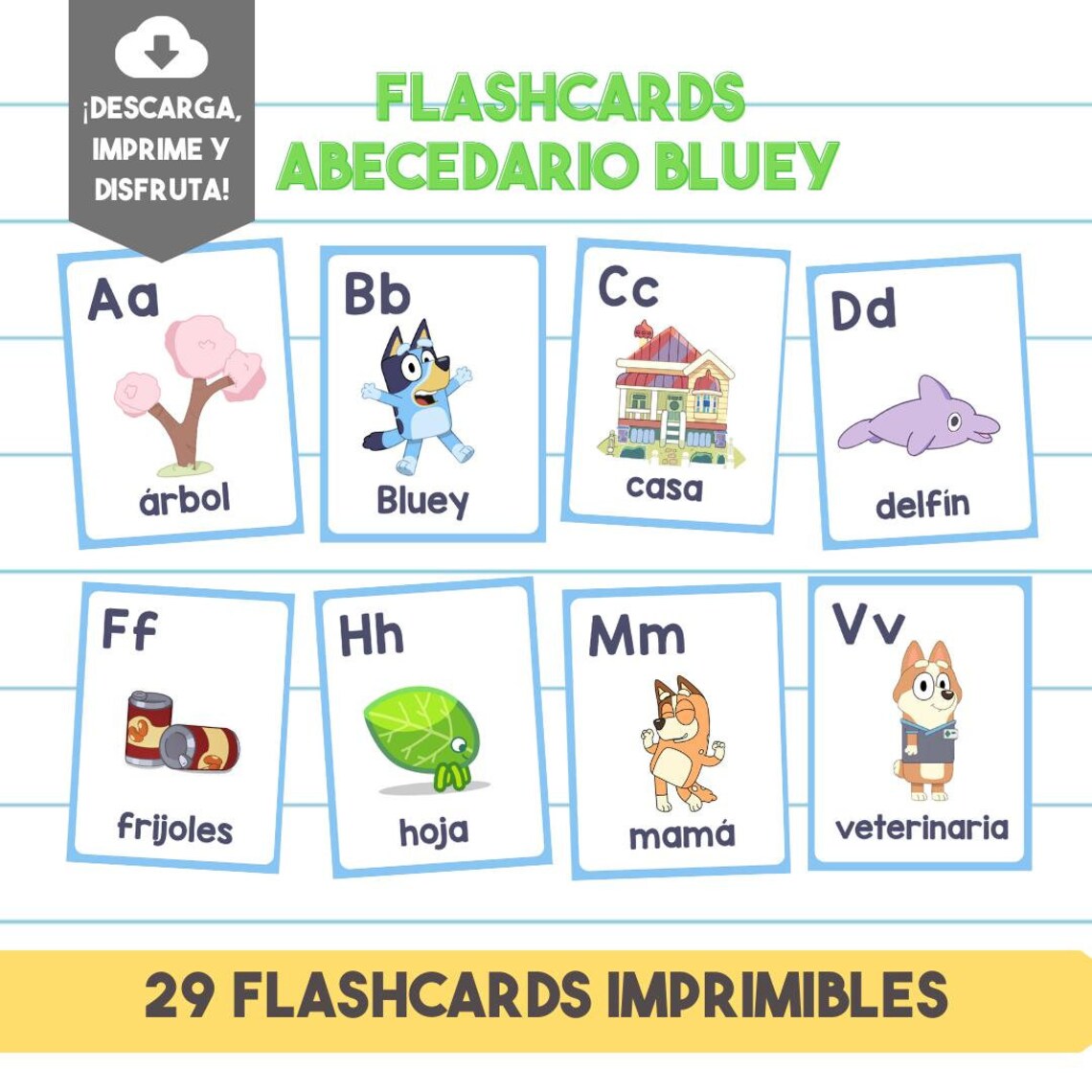 Bluey Alphabet Flashcards | Bluey Alphabet in Spanish | Bluey Alphabet ...