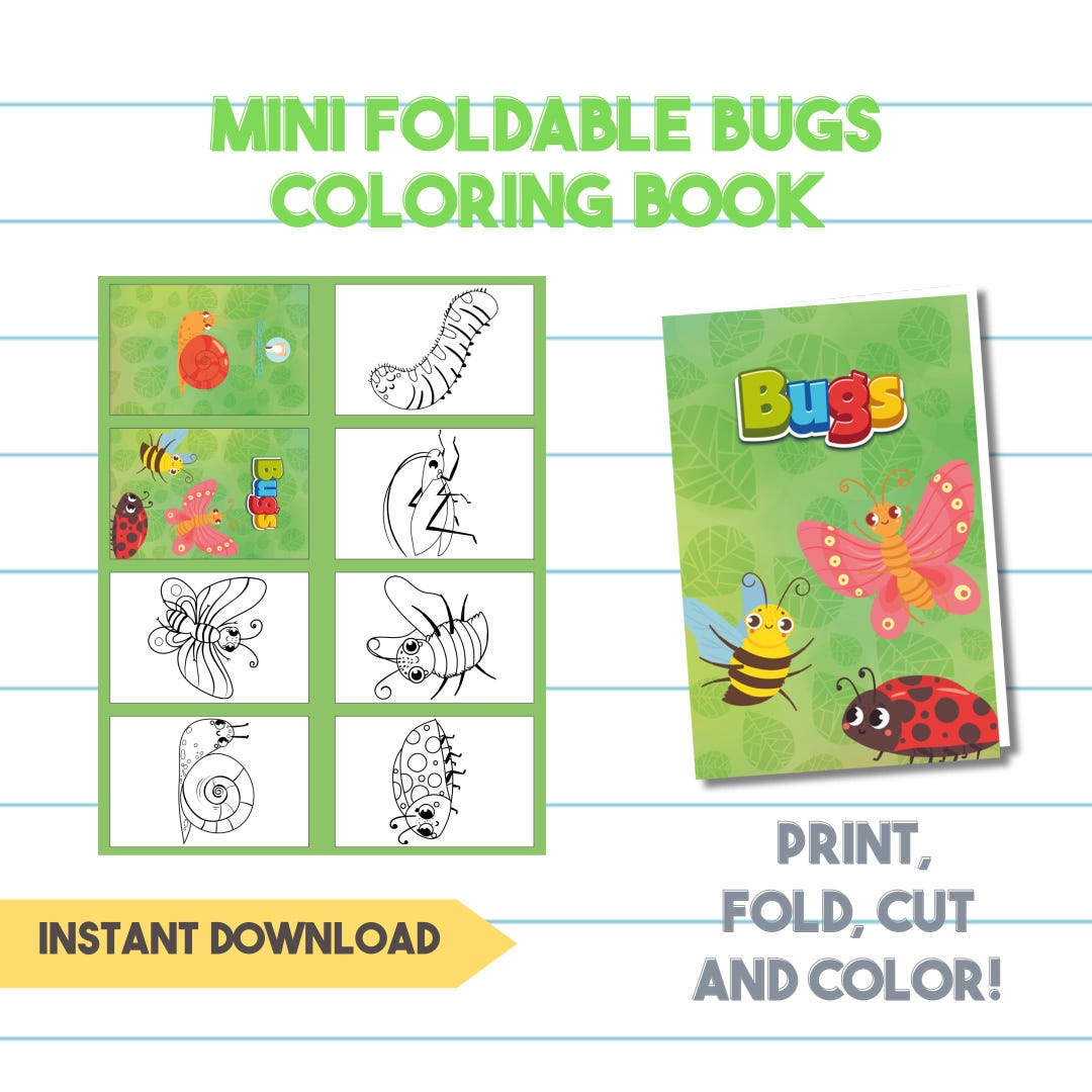 Bugs Mini Coloring Book for Kids | Foldable Coloring Booklet ...