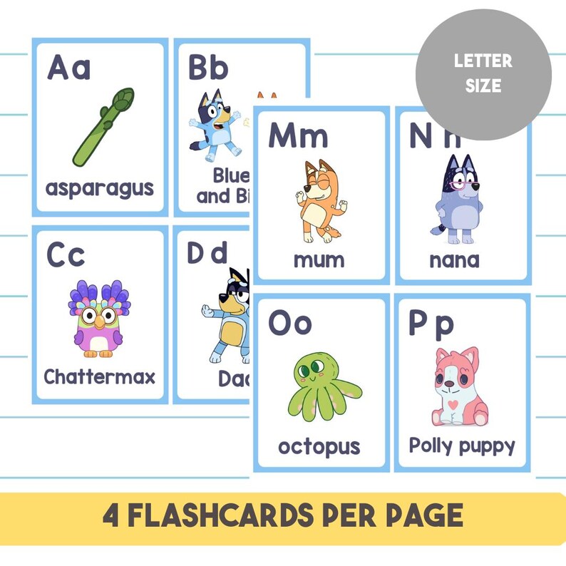 Bluey Alphabet Flashcards | Alphabet Flashcards | 26 Printable Bluey ...