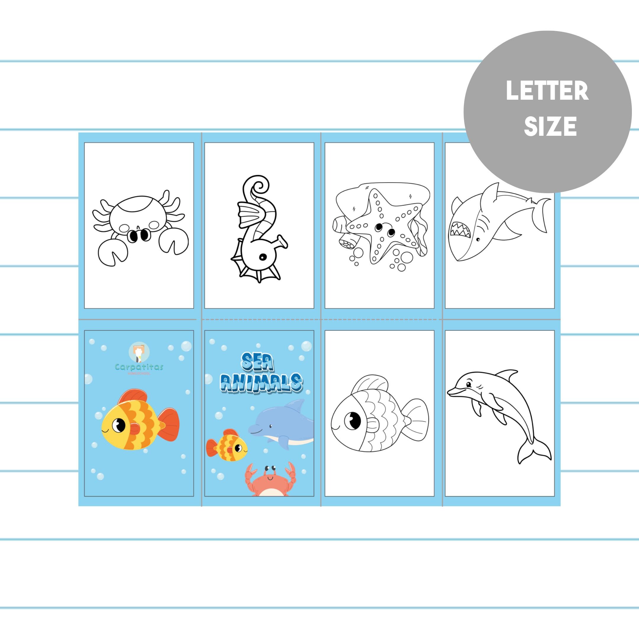 Sea Animals Mini Coloring Book for Kids | Foldable Coloring Booklet ...