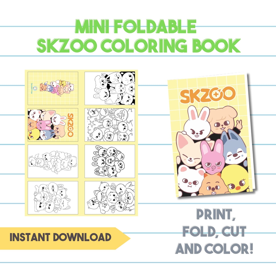 Skzoo Coloring Book for Kids | Foldable Coloring Booklet | Stray Kids ...