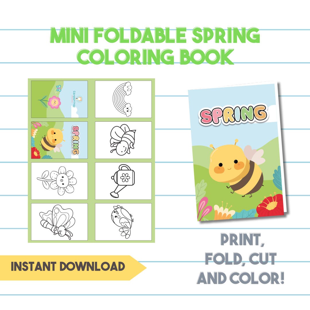 Spring Mini Coloring Book for Kids | Foldable Coloring Booklet ...