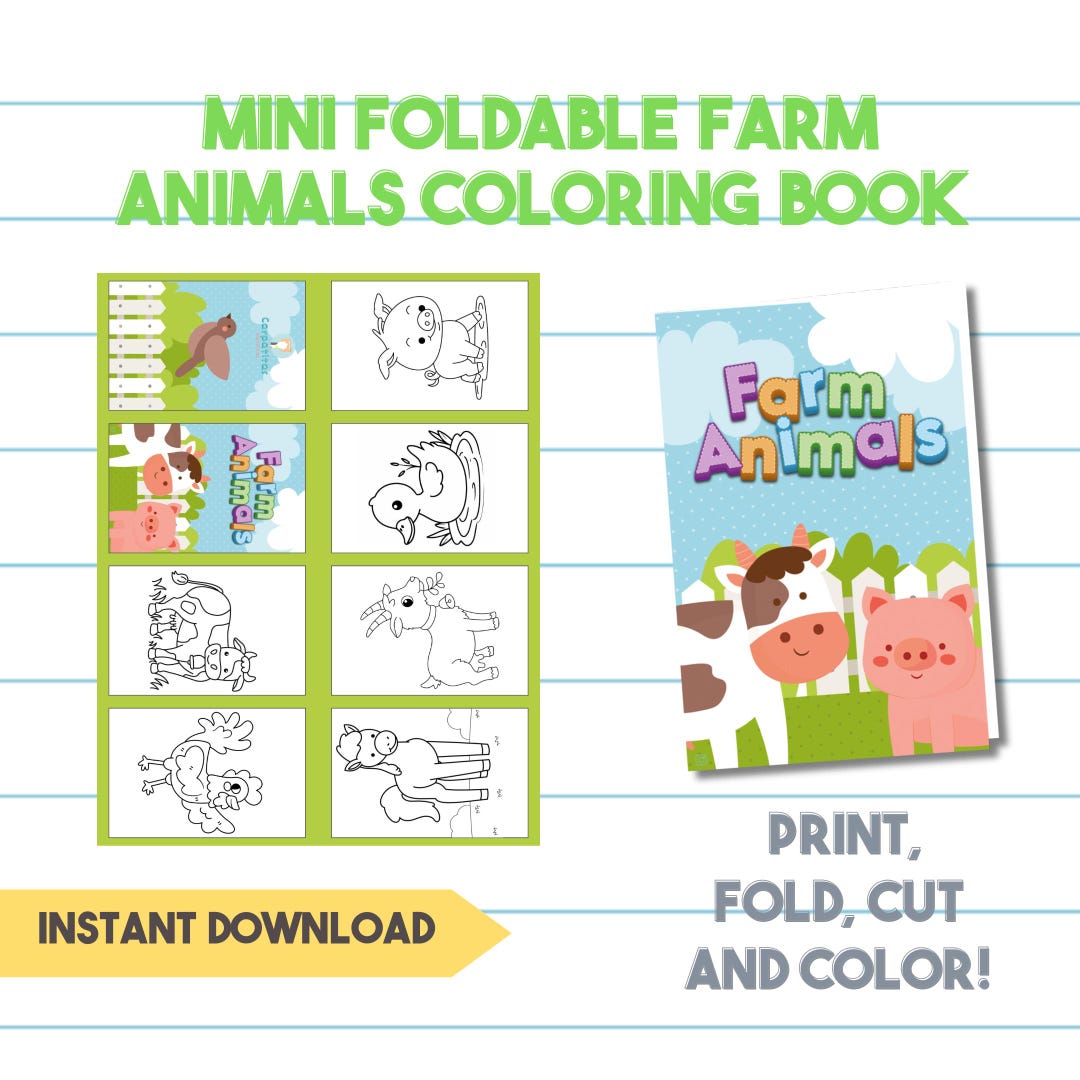 Farm Animals Mini Coloring Book for Kids | Foldable Coloring Booklet ...