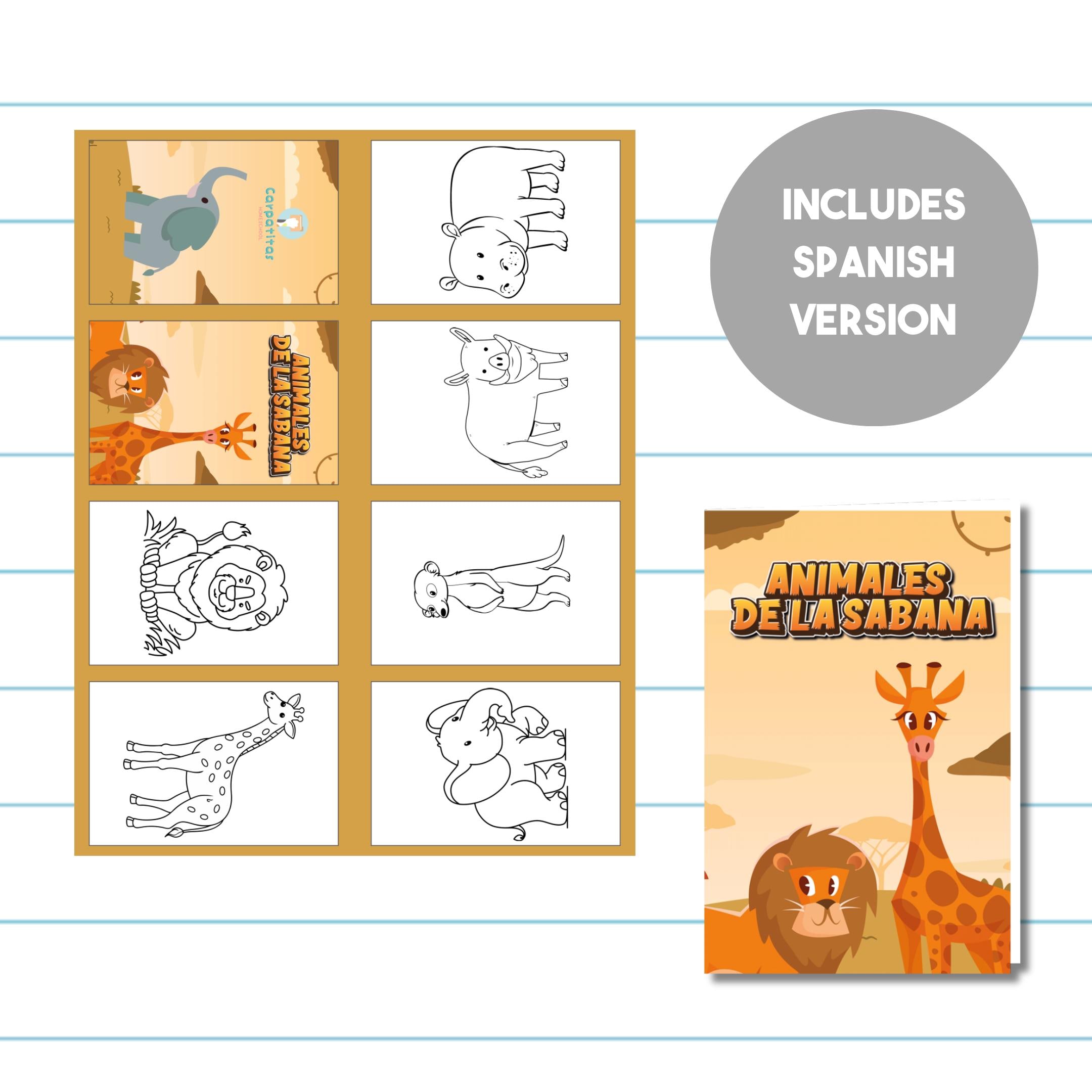 Savanna Animals Mini Coloring Book for Kids | Foldable Coloring Booklet ...