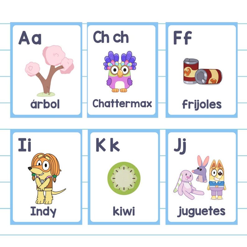 Bluey Alphabet Flashcards | Bluey Alphabet in Spanish | Bluey Alphabet ...