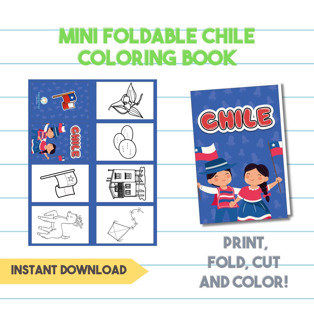 Chile Mini Coloring Book for Kids | Foldable Coloring Booklet ...