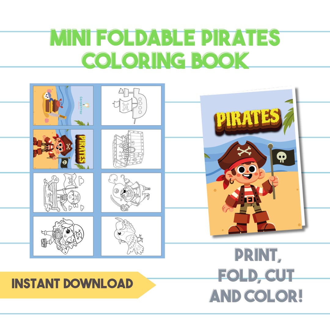 Pirates Mini Coloring Book for Kids | Foldable Coloring Booklet ...