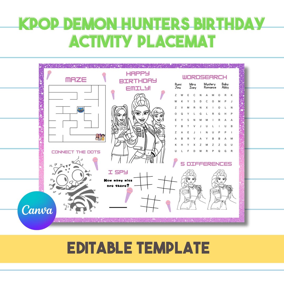 Kpop Girls Placemat Canva Template | Editable Birthday Placemat ...