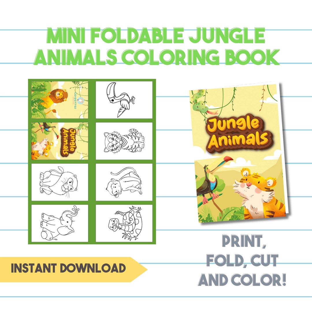 Jungle Animals Mini Coloring Book for Kids | Foldable Coloring Booklet ...