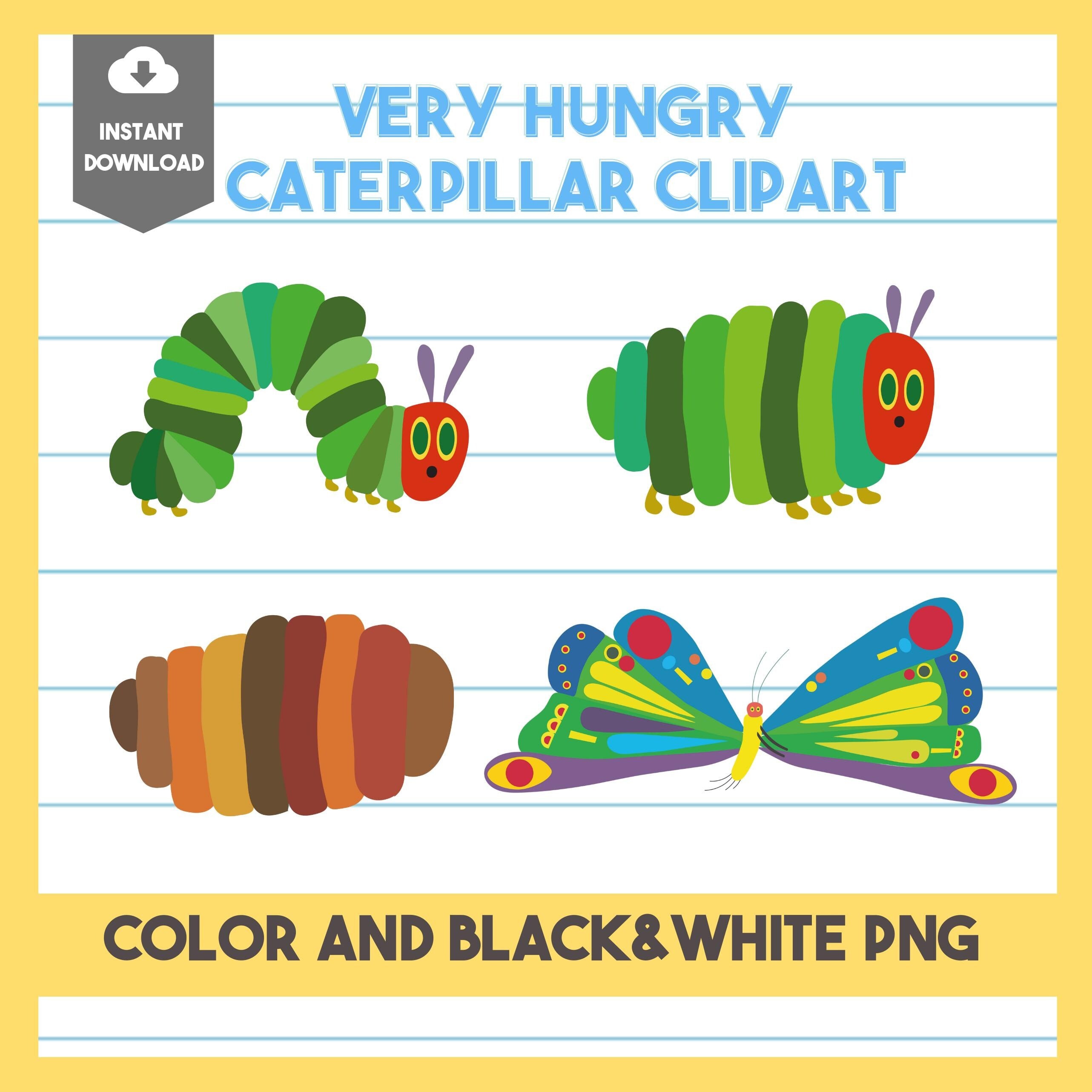 Hungry Caterpillar Clipart | Color and Black and White | PNG | Very ...
