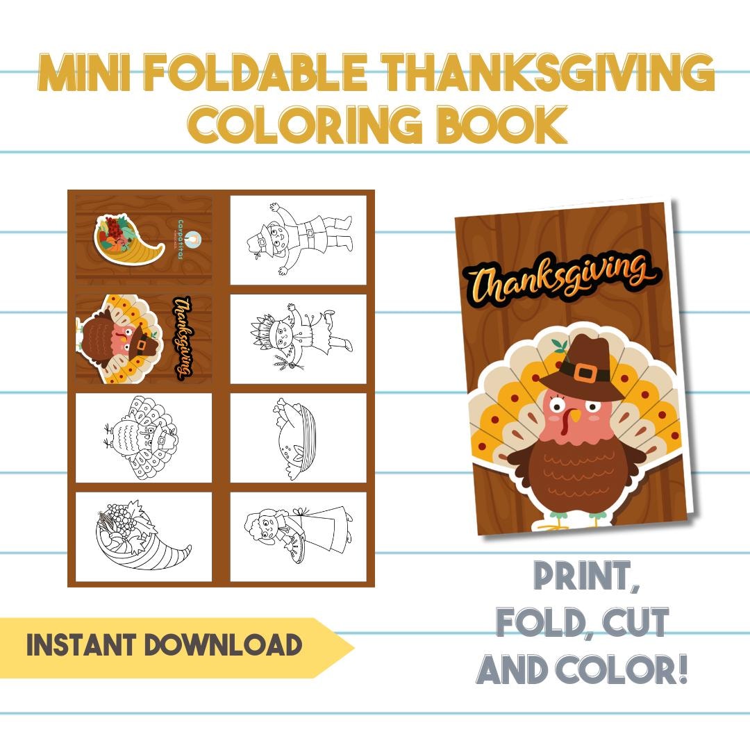 Thanksgiving Mini Coloring Book for Kids | Foldable Coloring Booklet ...