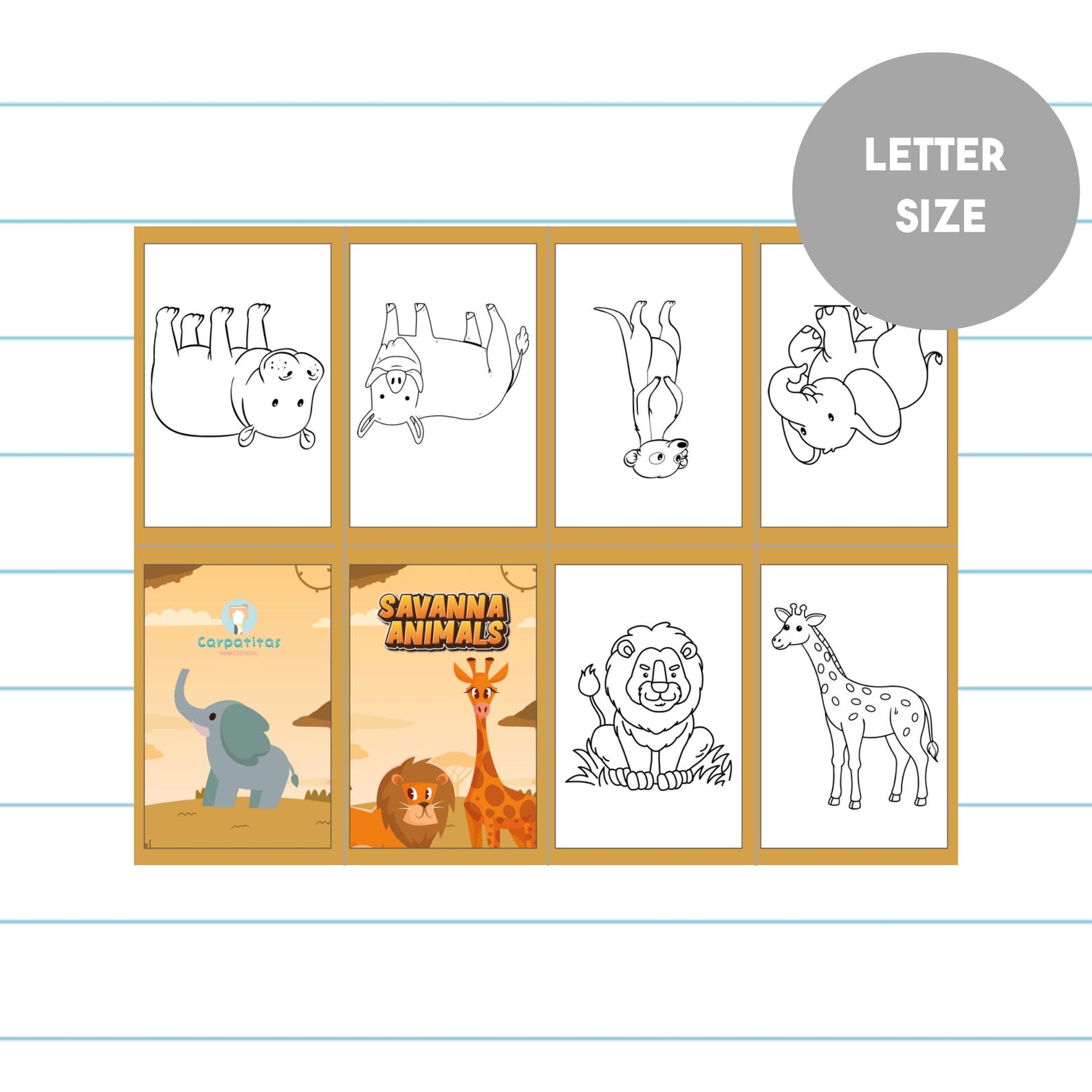 Savanna Animals Mini Coloring Book for Kids | Foldable Coloring Booklet ...