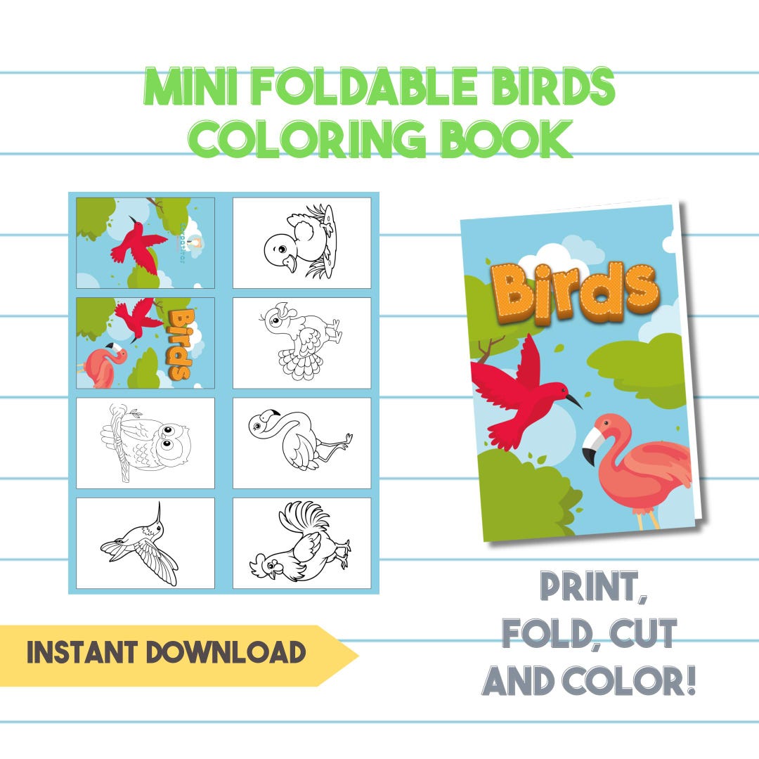 Birds Mini Coloring Book for Kids | Foldable Coloring Booklet ...