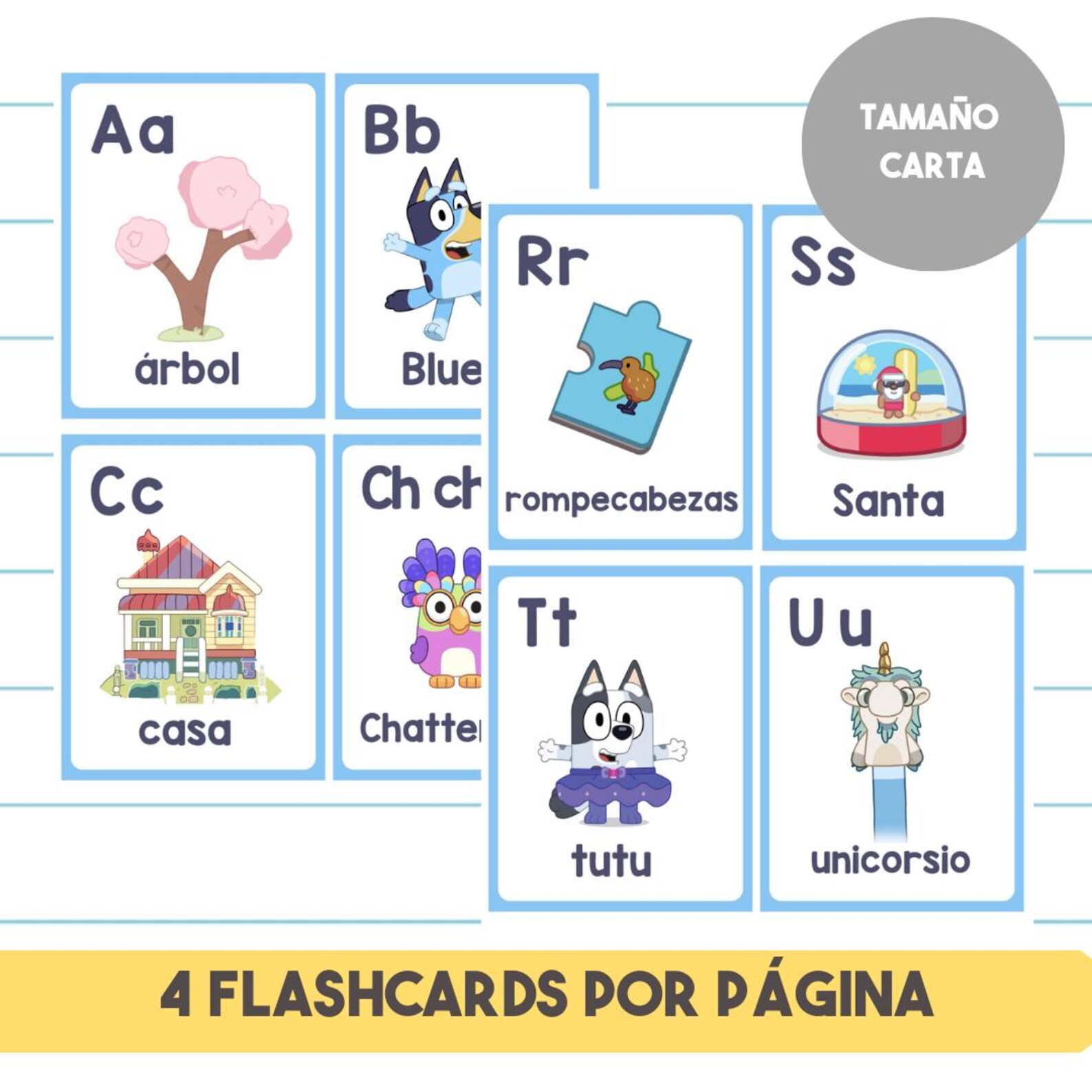 Bluey Alphabet Flashcards | Bluey Alphabet in Spanish | Bluey Alphabet ...