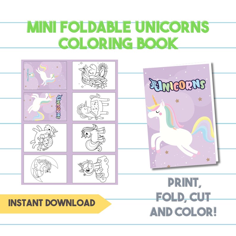 Unicorns Mini Coloring Book for Kids | Foldable Coloring Booklet ...