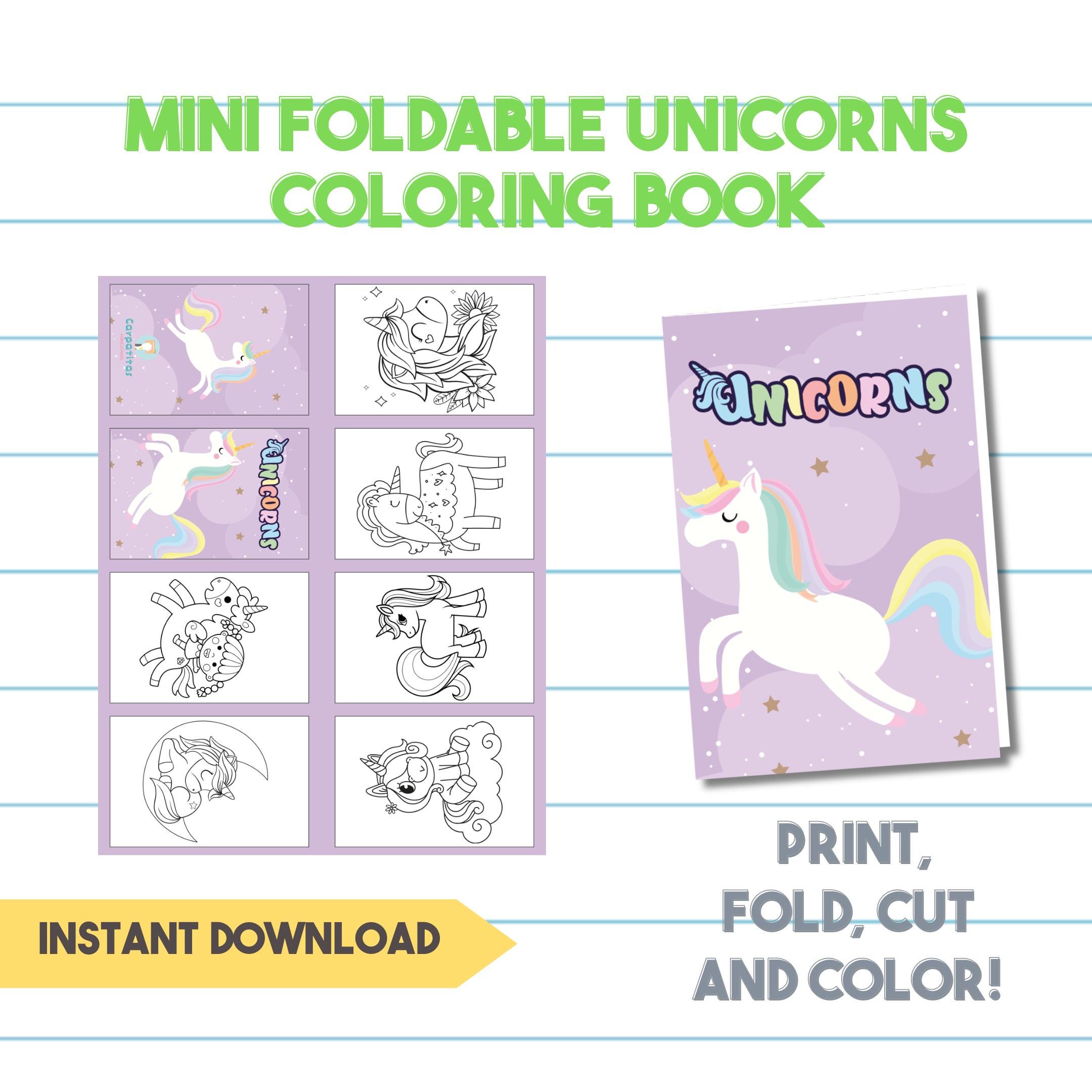 Unicorns Mini Coloring Book for Kids | Foldable Coloring Booklet ...