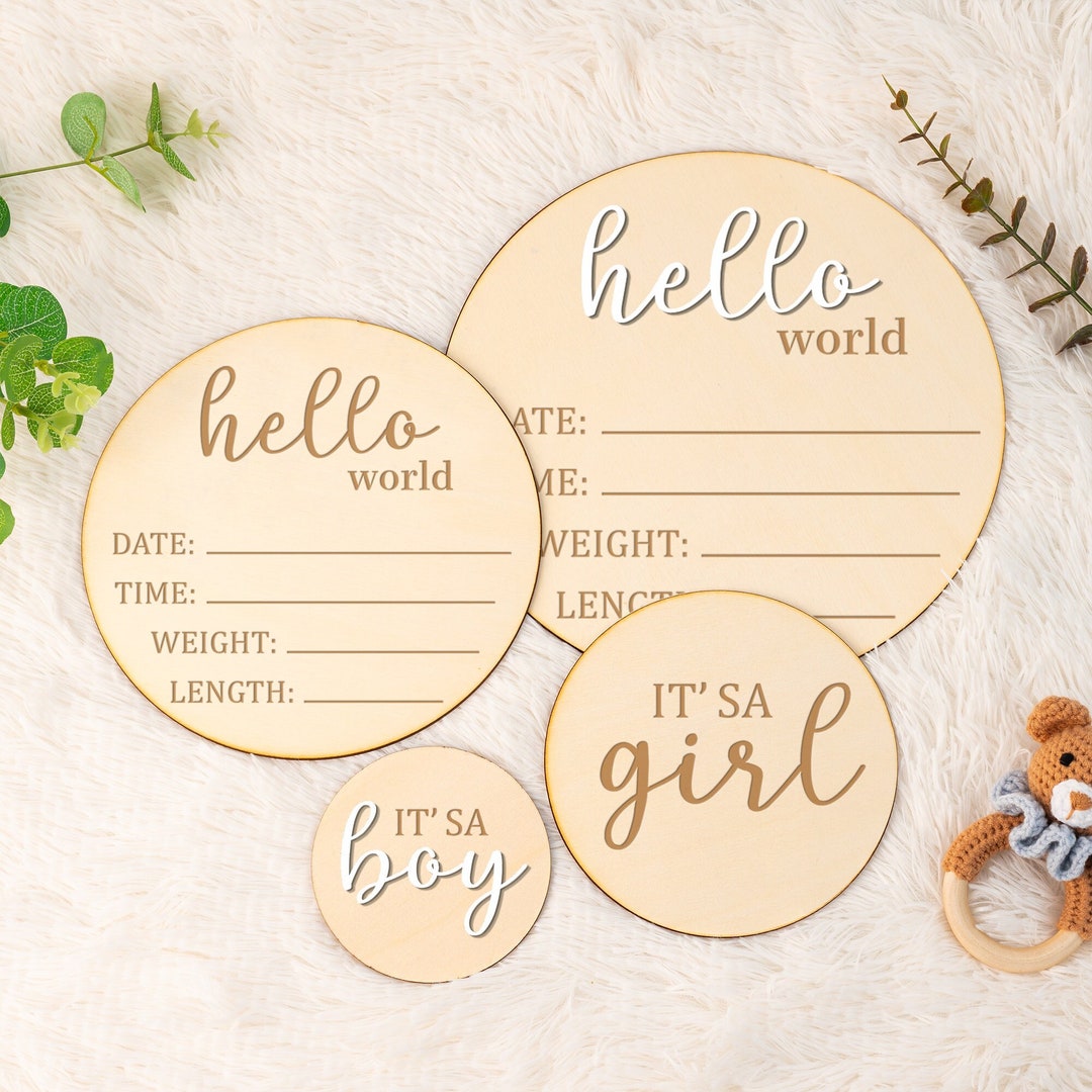 Custom Wooden Baby Announcement Sign, Hello World Birth Announcement ...