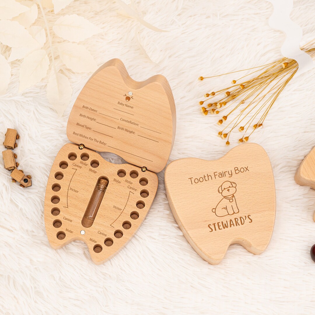 Engraved Dog Pattern Tooth Fairy Box, Animal Tooth Fairy Trays, Baby ...