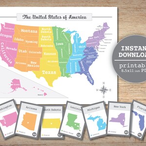 Printable US Map and 50 State Flashcards for Geography Homeschool ...