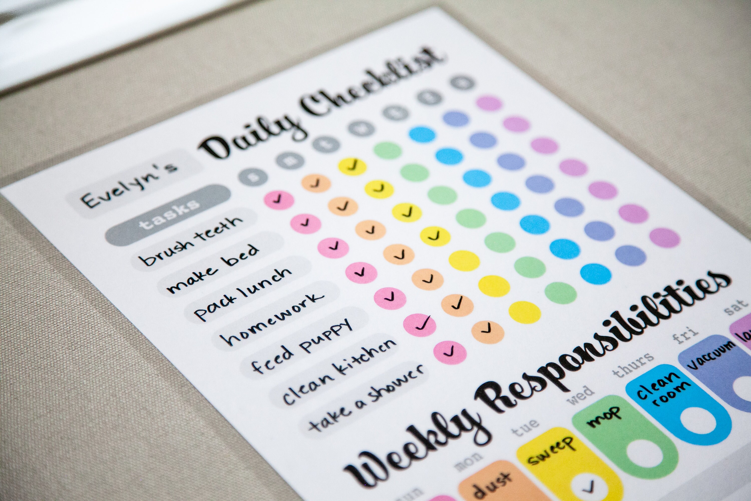 Printable Daily Checklist and Weekly Responsibilities for Kids ...