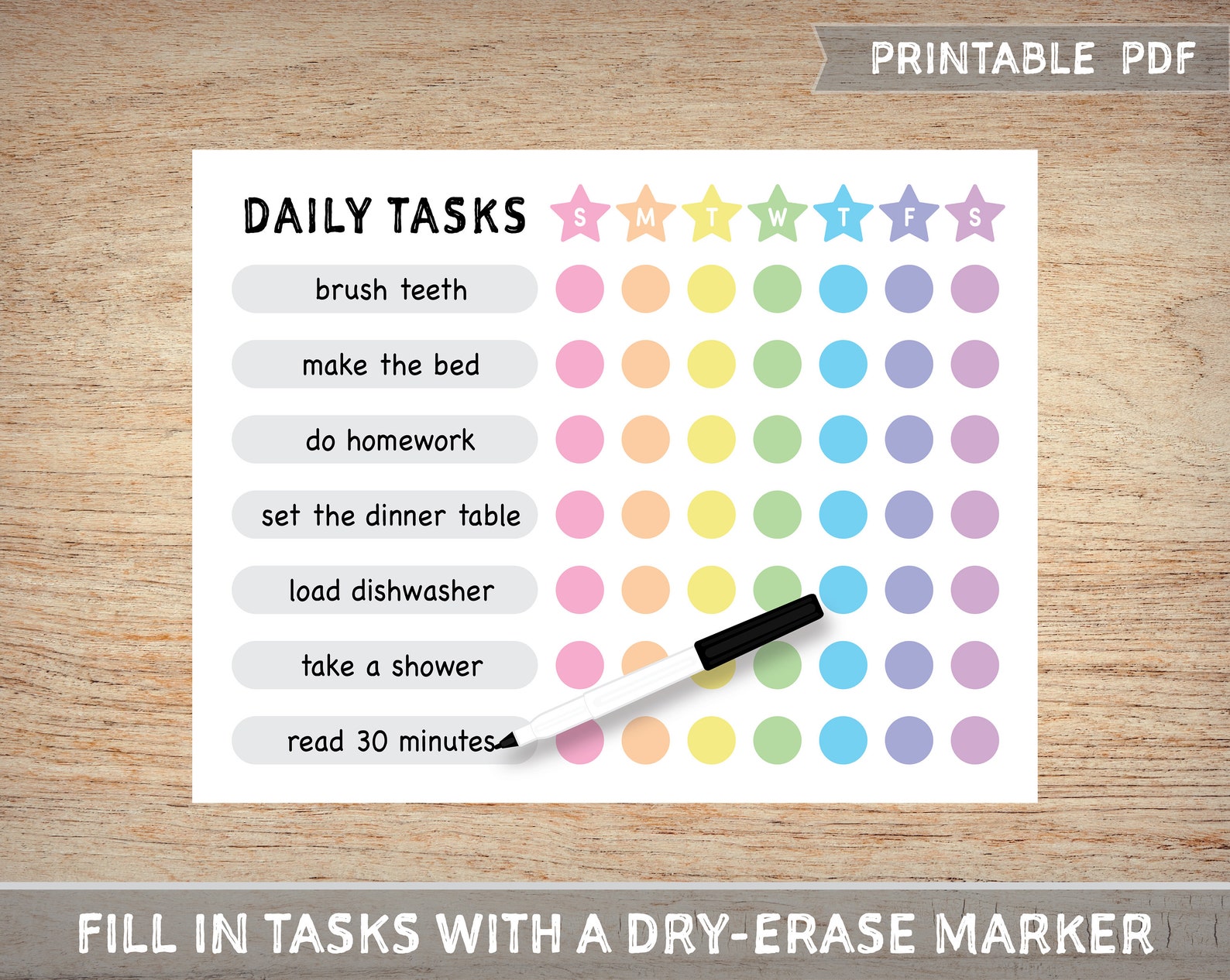 Printable Daily and Weekly Task Charts for Kids - Landscape - Instant ...