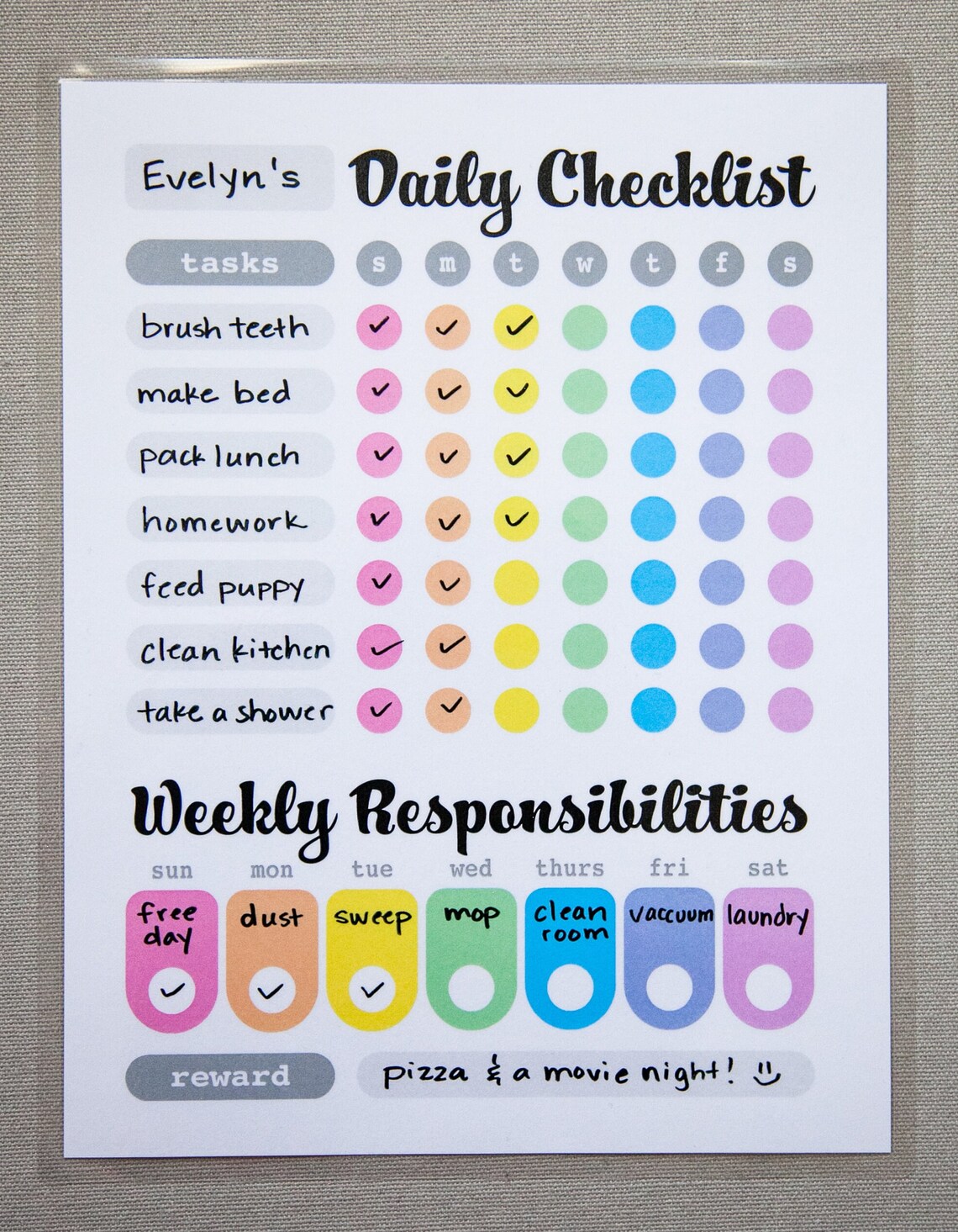 Printable Daily Checklist and Weekly Responsibilities for Kids - Etsy