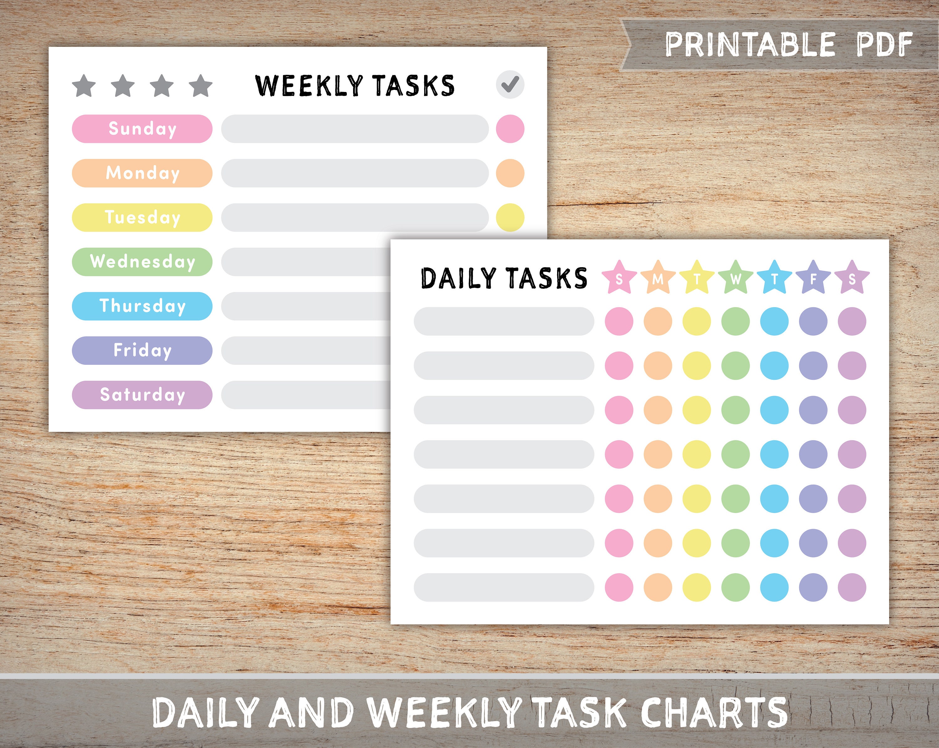 Printable Daily and Weekly Task Charts for Kids - Landscape - Instant ...