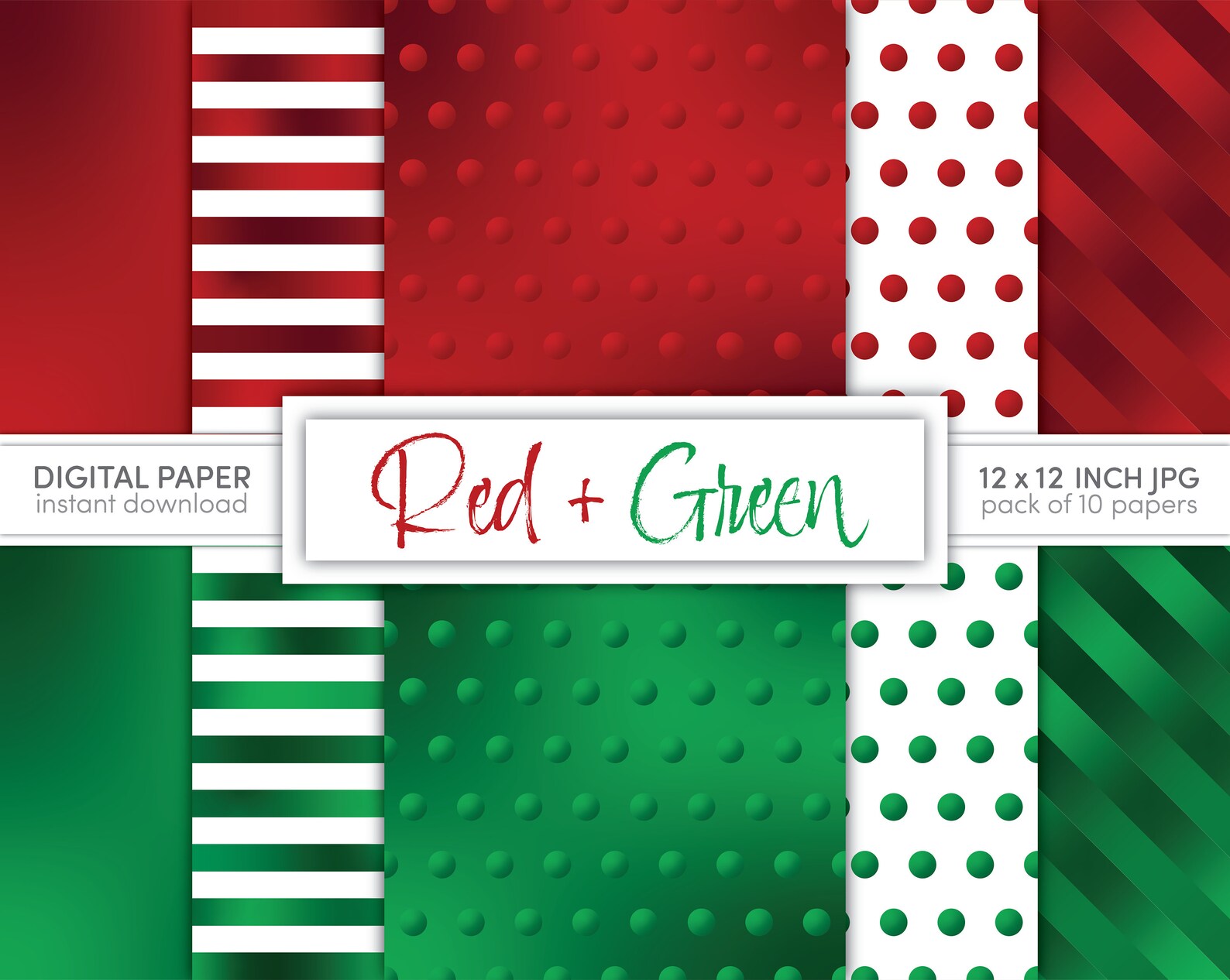 Red & Green Christmas Digital Paper Holiday Background Instant Download ...