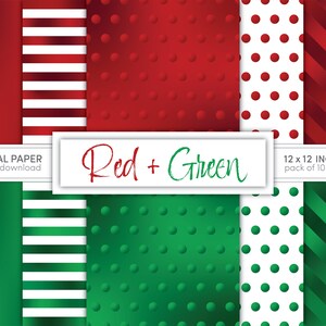 Red & Green Christmas Digital Paper Holiday Background Instant Download ...