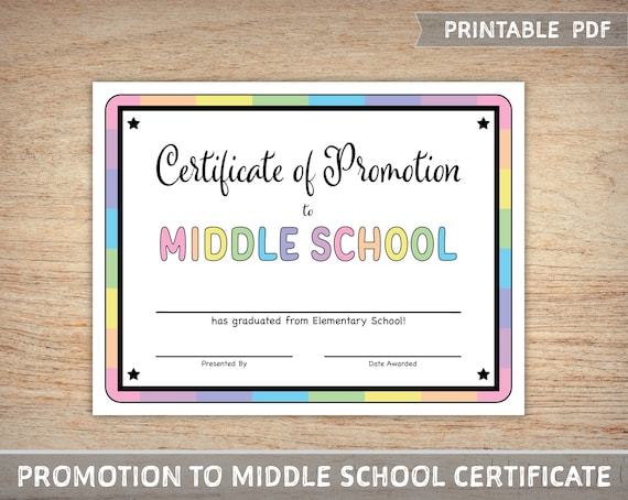 Printable Certificate of Promotion to Middle School - Etsy