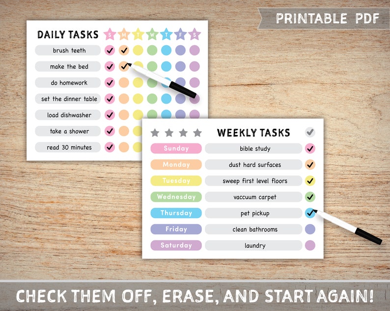 Printable Daily and Weekly Task Charts for Kids - Landscape - Instant ...