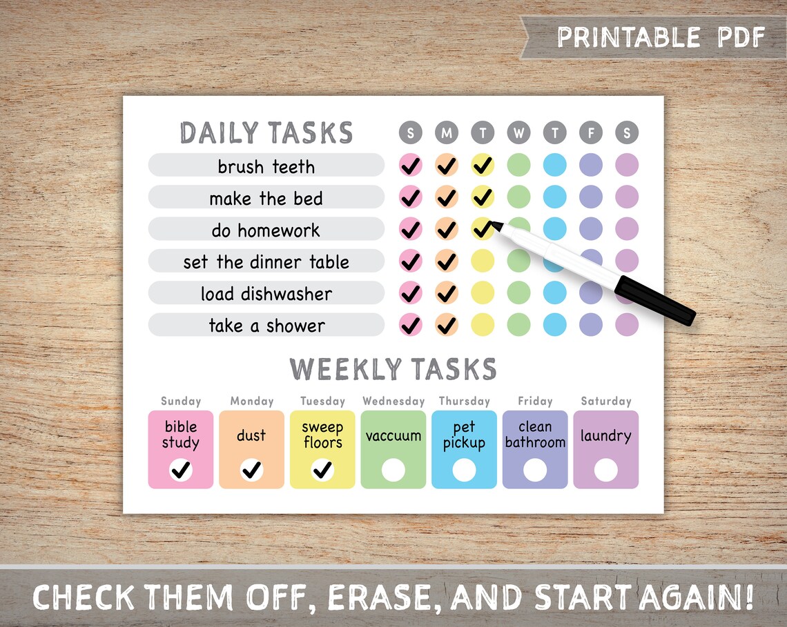 Printable Daily Checklist and Weekly Responsibilities for Kids ...