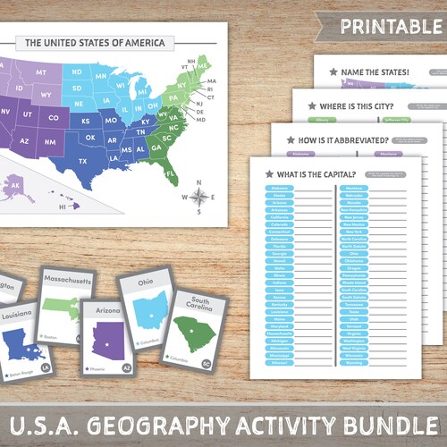 Printable US Map and 50 State Flashcards for Geography - Etsy