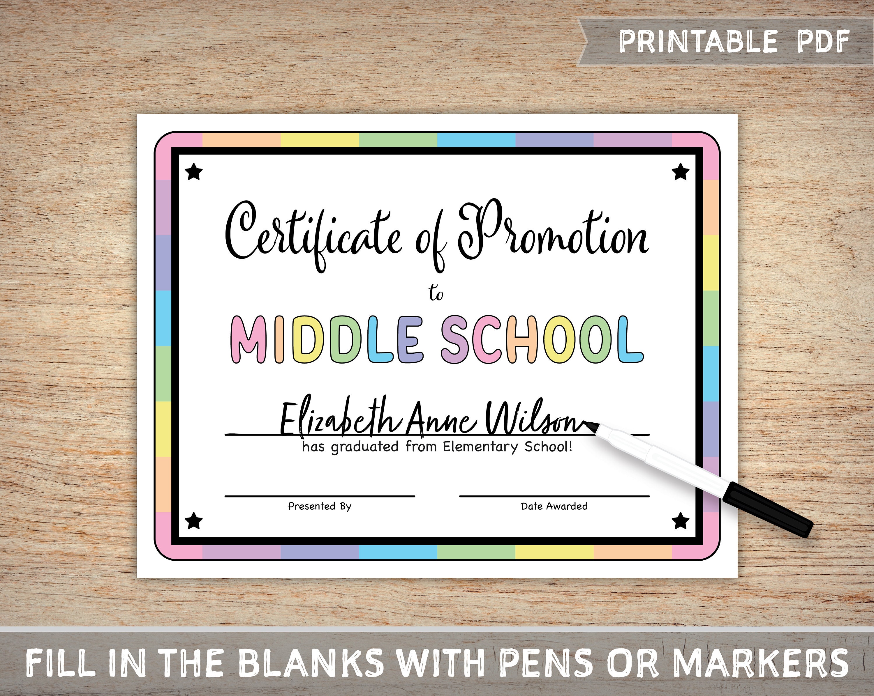Printable Certificate of Promotion to Middle School - Graduation From ...