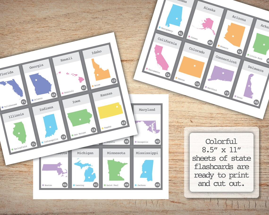 Printable US Map and 50 State Flashcards for Geography Homeschool ...