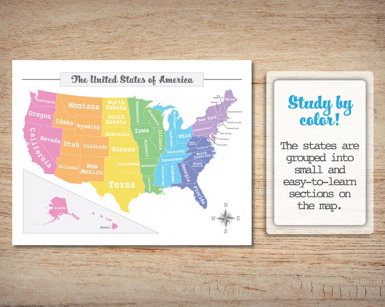 Printable US Map and 50 State Flashcards for Geography Homeschool ...
