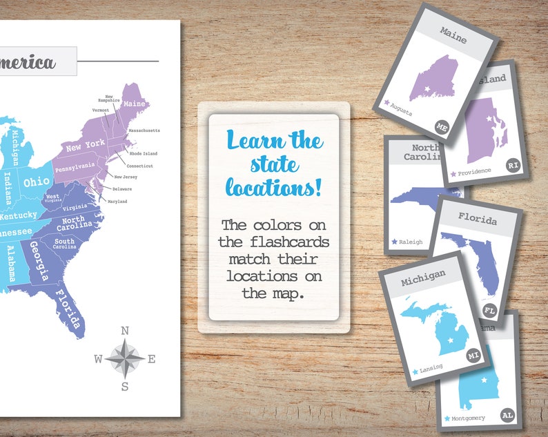 Printable US Map and 50 State Flashcards for Geography Homeschool ...