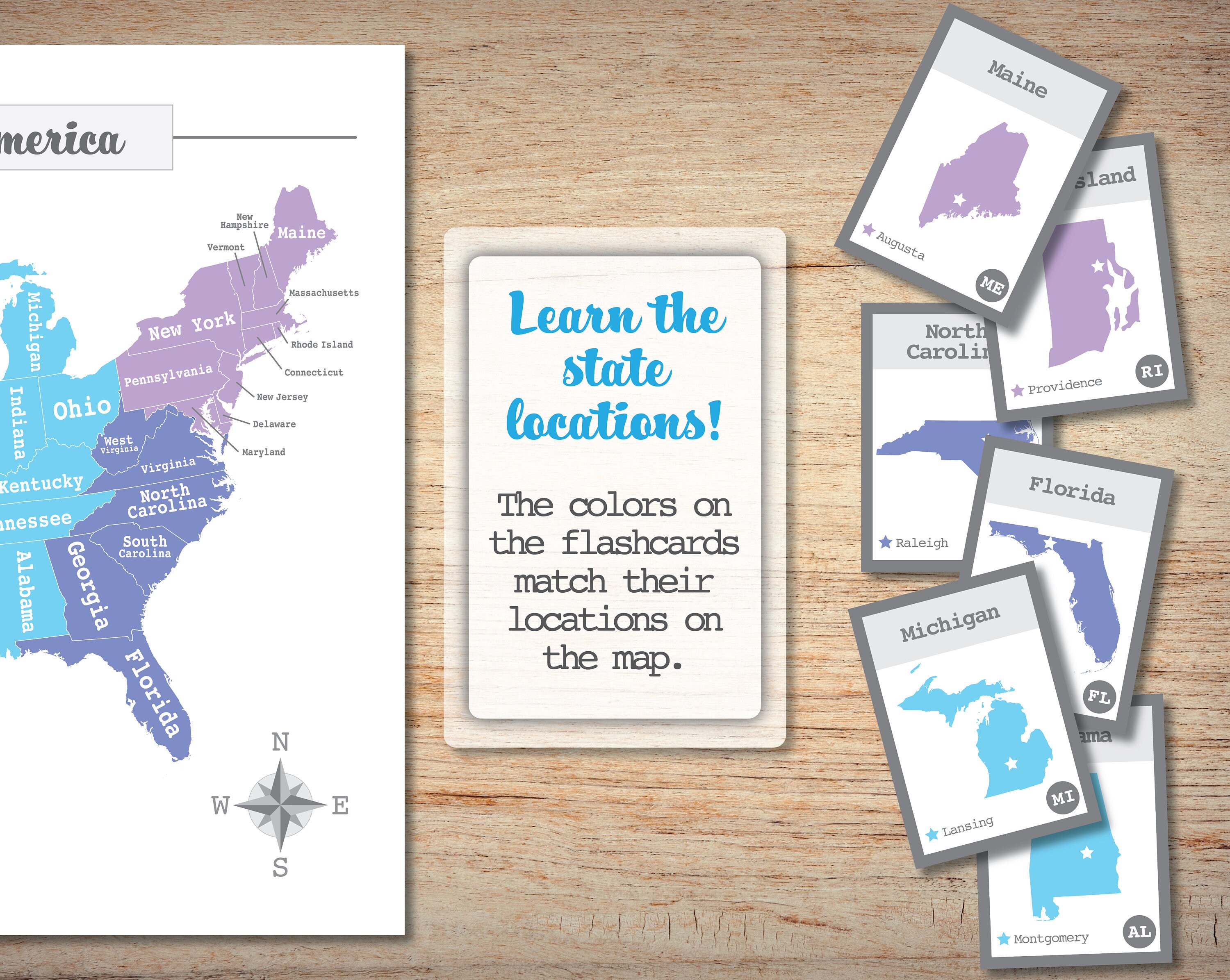 Printable US Map and 50 State Flashcards for Geography Homeschool ...