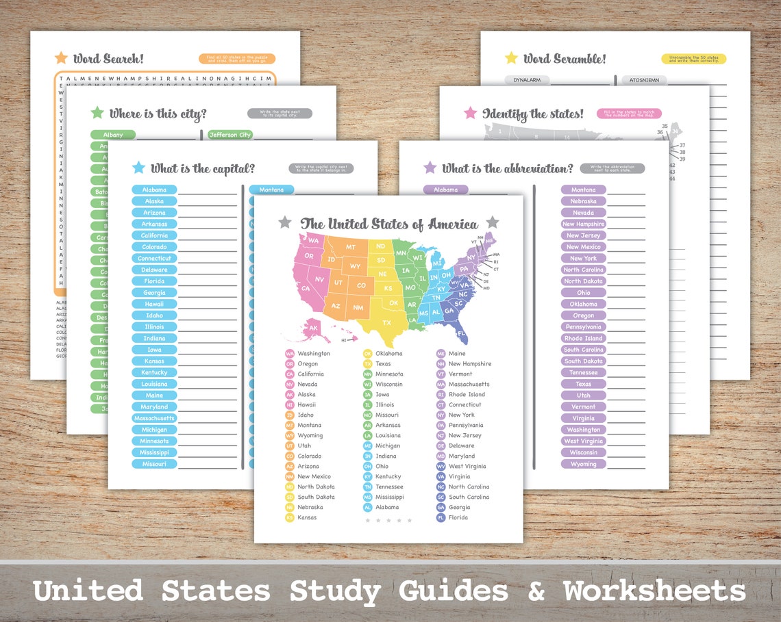 Printable US Geography Worksheets and Maps for Homeschool - Etsy