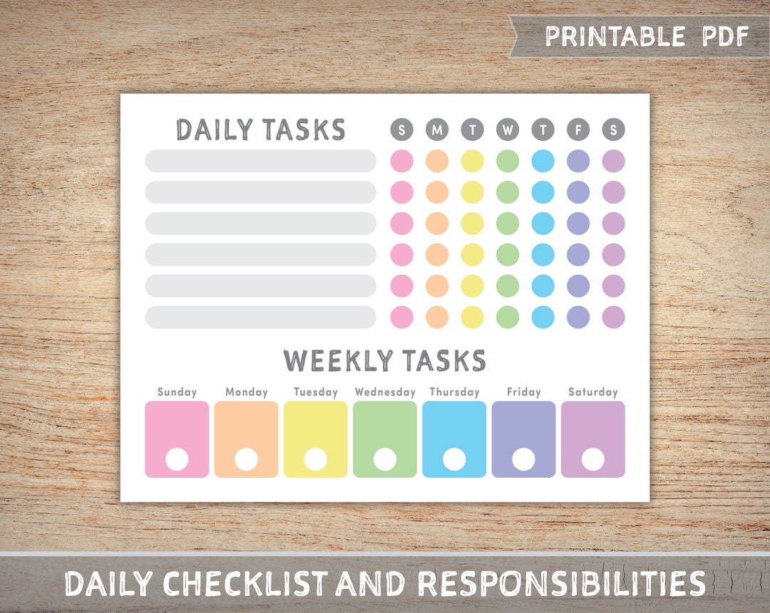 Printable Daily Checklist and Weekly Responsibilities for Kids ...