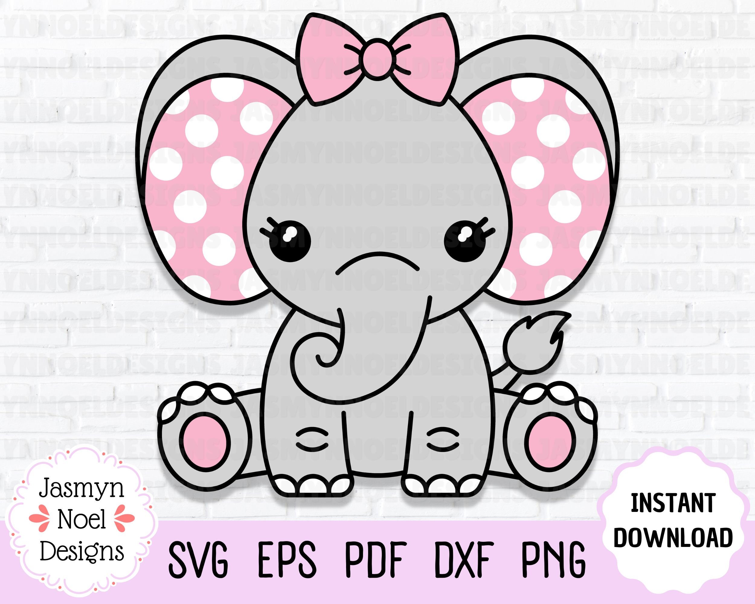 Girl Elephant With Pink Bow SVG PNG & DXF Cute Animal - Etsy
