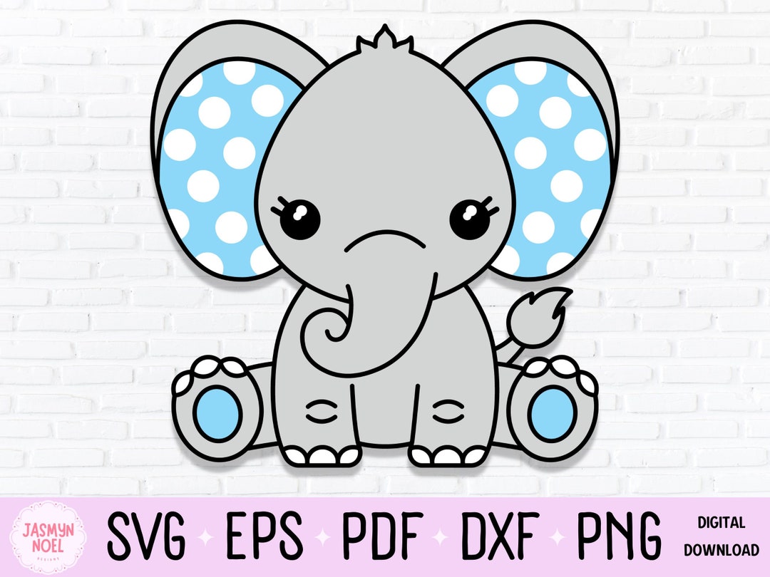 Blue and Gray Boy Elephant SVG, PNG, & DXF - Cute Animal Clipart for ...
