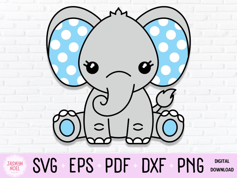 Blue and Gray Boy Elephant SVG, PNG, & DXF - Cute Animal Clipart for ...