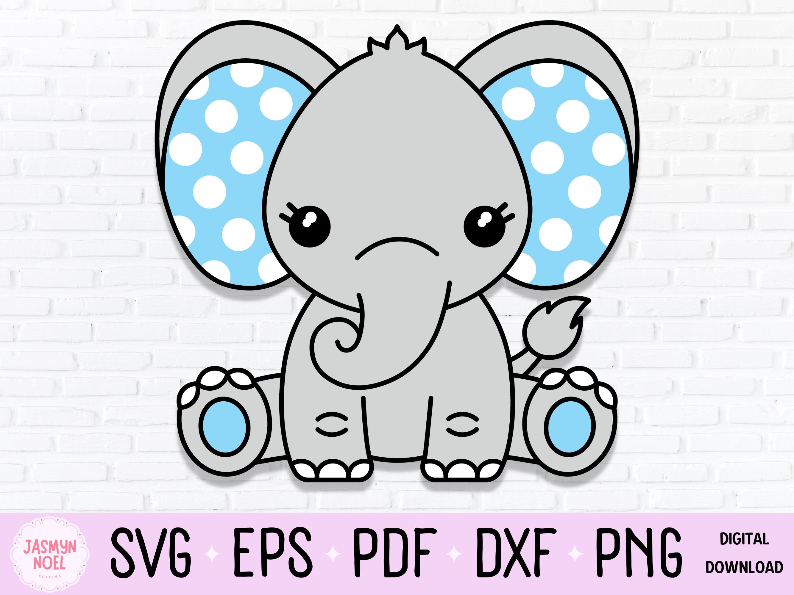 Blue and Gray Boy Elephant SVG, PNG, & DXF Cute Animal Clipart for ...