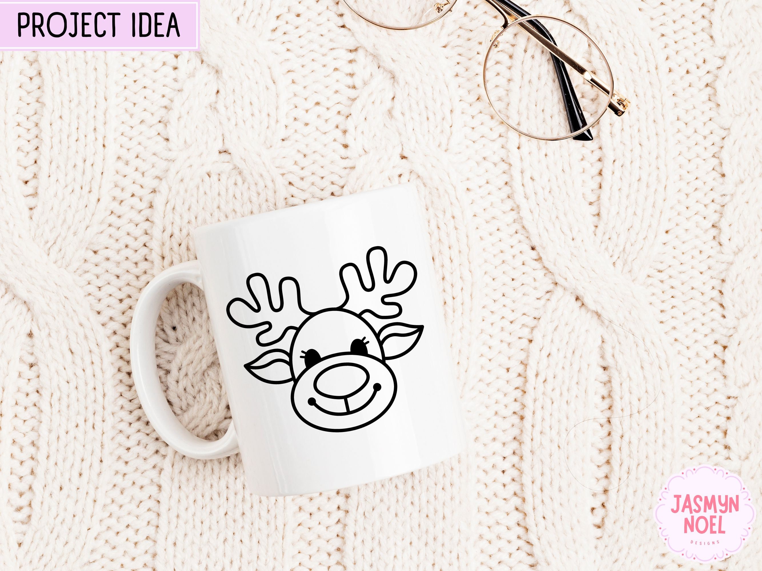 Cute Reindeer Outline SVG, Christmas Deer Line Art SVG, Reindeer Head ...