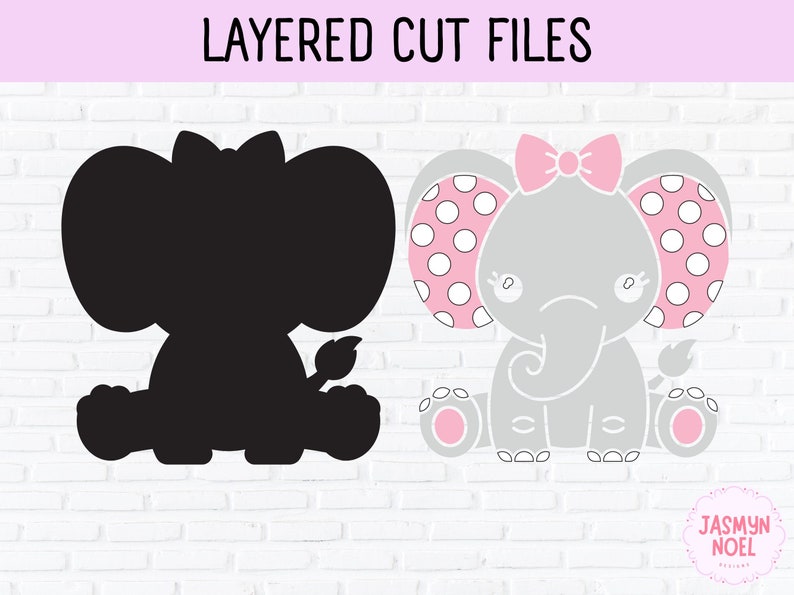 Girl Elephant With Pink Bow SVG, PNG, & DXF - Cute Animal Clipart for ...