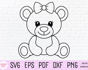 Cute Brown Girl Teddy Bear Pink Bow Clipart, PNG, DXF, SVG Cut File for ...