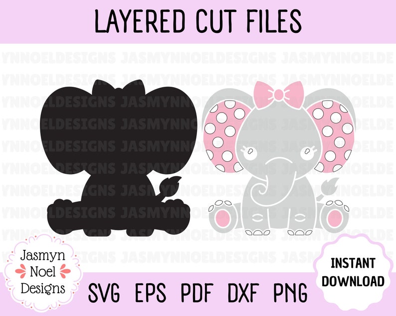 Girl Elephant With Pink Bow SVG PNG & DXF Cute Animal - Etsy